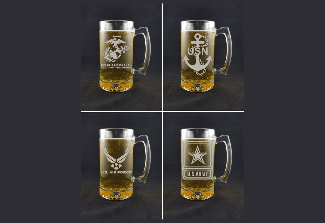 Military Beer Mug Deep Etched, Armed Forces, Military, Soldier, Veteran ...
