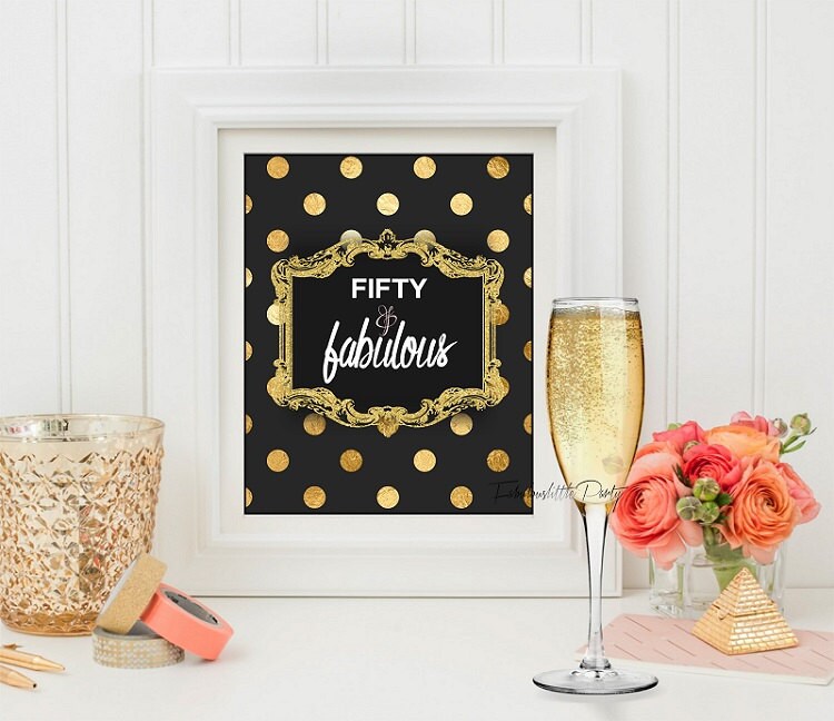 FIFTY and Fabulous 50th Birthday Decoration Party Sign | Etsy
