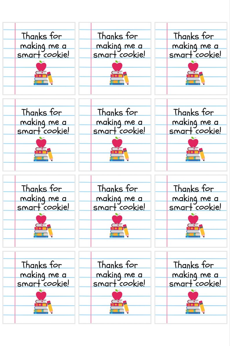 Printable Cookie Tag 2" & 2.5" - Thanks for Making Me A Smart Cookie ...