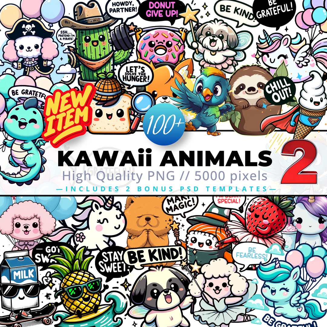 Kawaii Animals Clipart Cute Adorable Designs for Crafts Digital ...