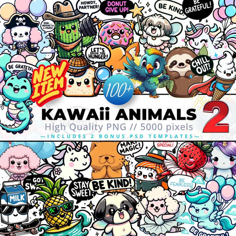 Kawaii Animals Clipart Cute Adorable Designs for Crafts Digital ...