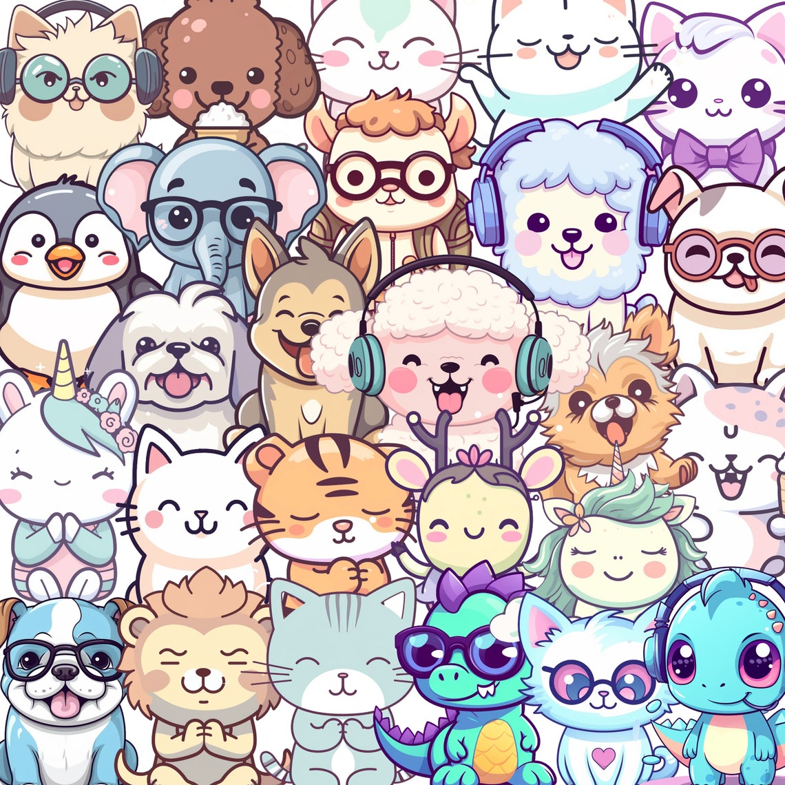 Kawaii Animals Clipart Cute Adorable Designs for Crafts Digital ...
