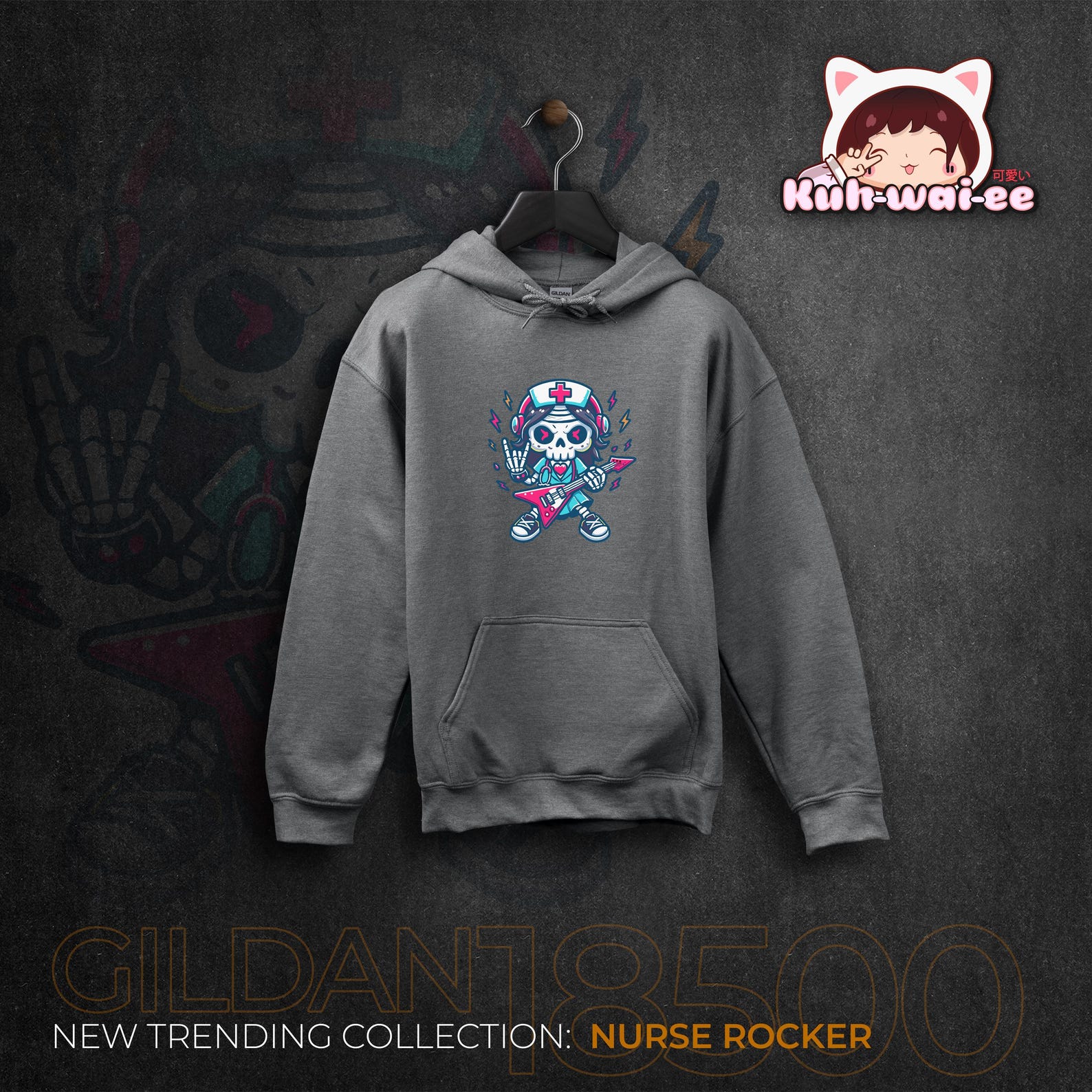 Nurse Rocker T-shirt Skeleton Nurse With Guitar, Skull Healthcare Punk ...