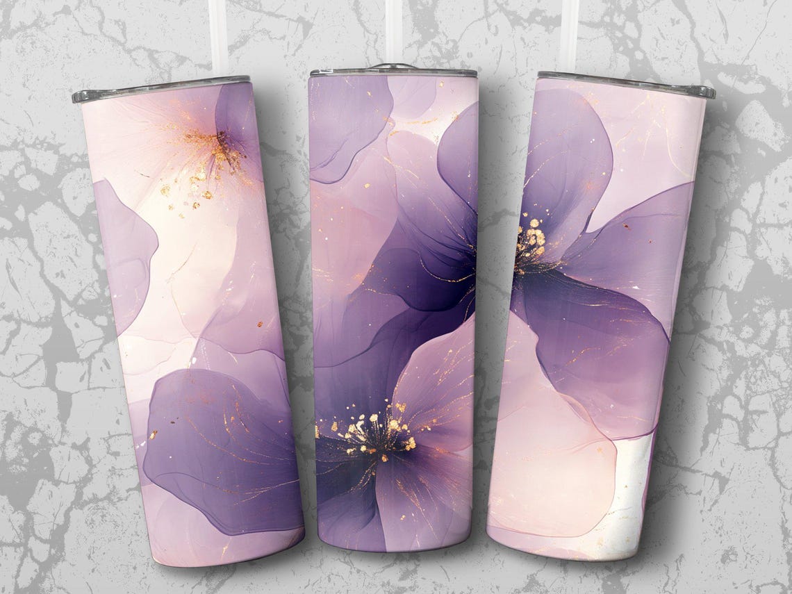 Purple Floral Abstract Digital Art Print Sublimation Design for 20oz ...