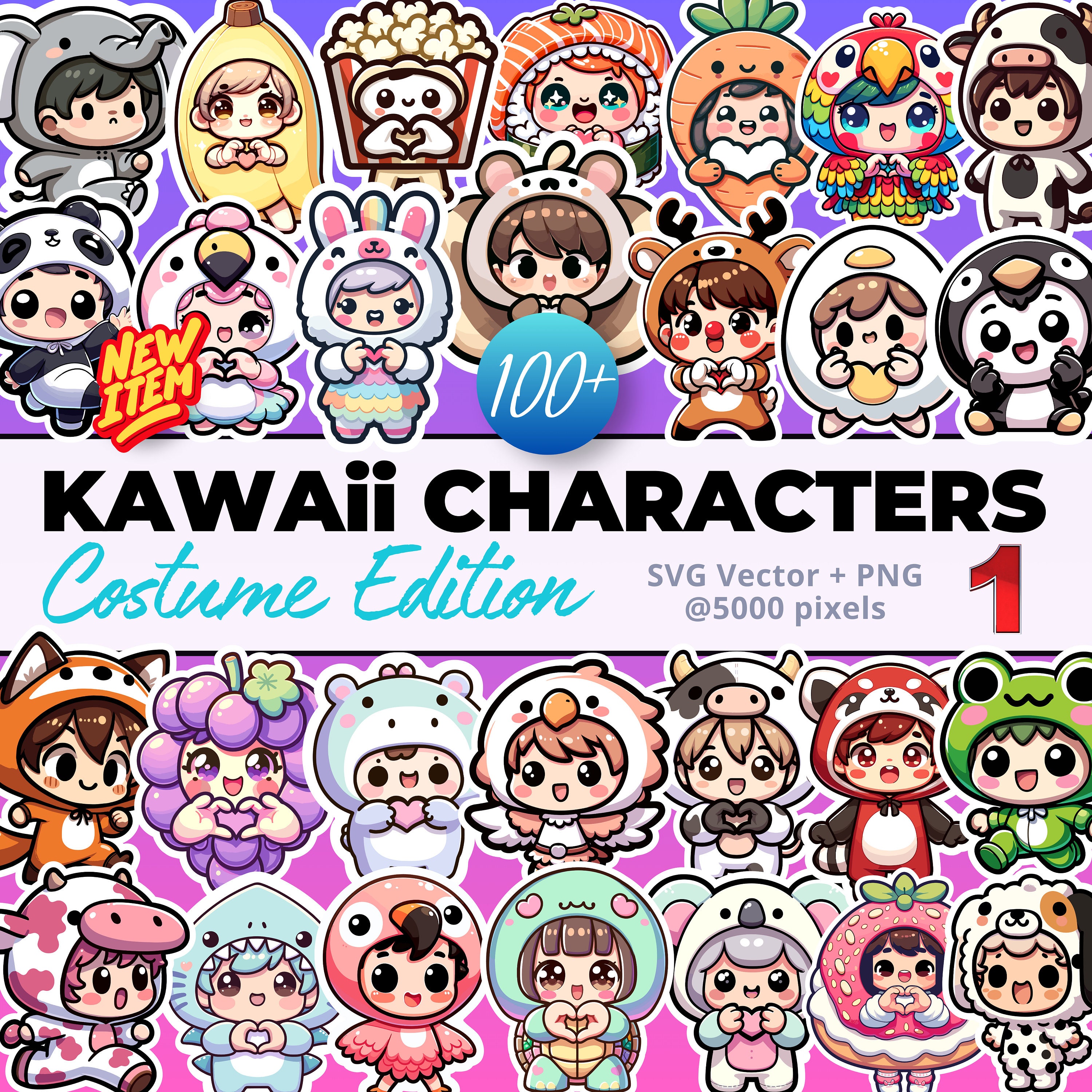 Kawaii Costume Animal SVG Designs Cute Stickers Digital Prints Products ...
