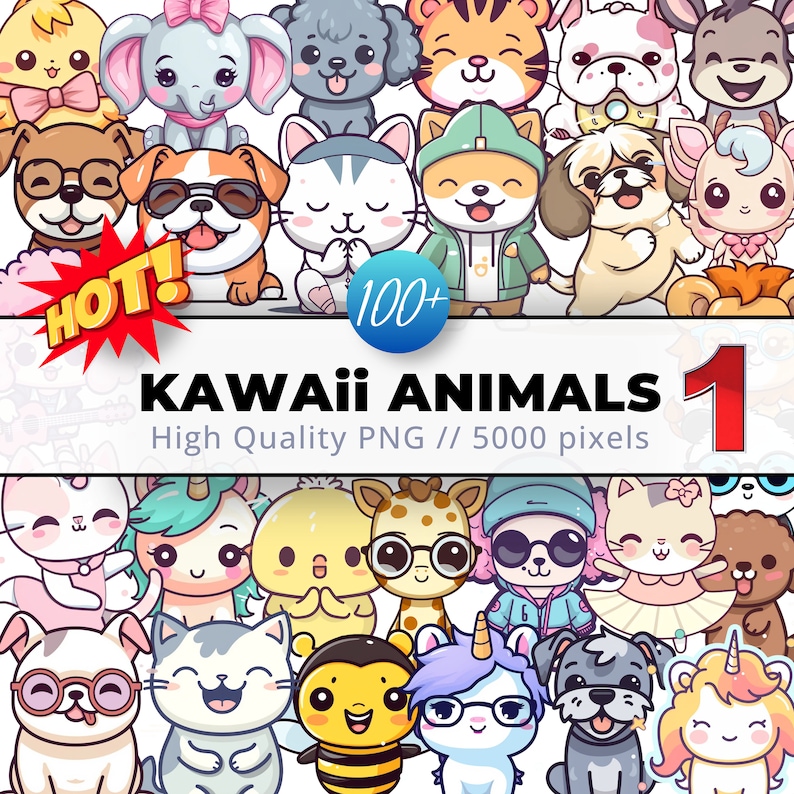 Kawaii Animals Clipart Cute Adorable Designs for Crafts Digital ...