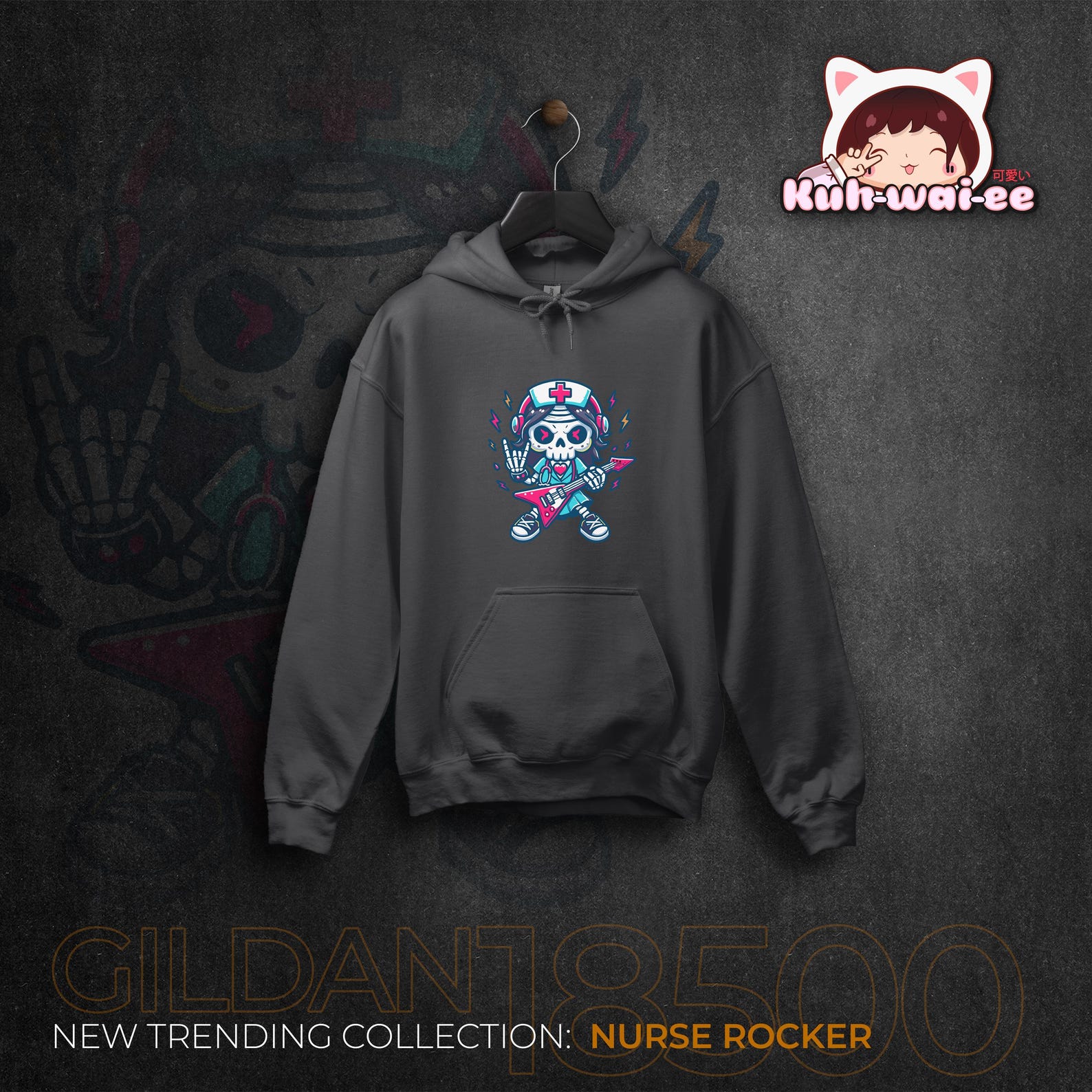 Nurse Rocker T-shirt Skeleton Nurse With Guitar, Skull Healthcare Punk ...