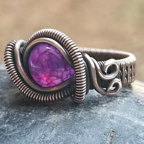 Fantasy Ring in Purple Agate and Copper / Wire Wrapped Ring / - Etsy