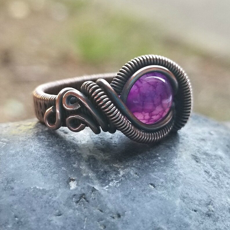 Fantasy Ring in Purple Agate and Copper / Wire Wrapped Ring / - Etsy