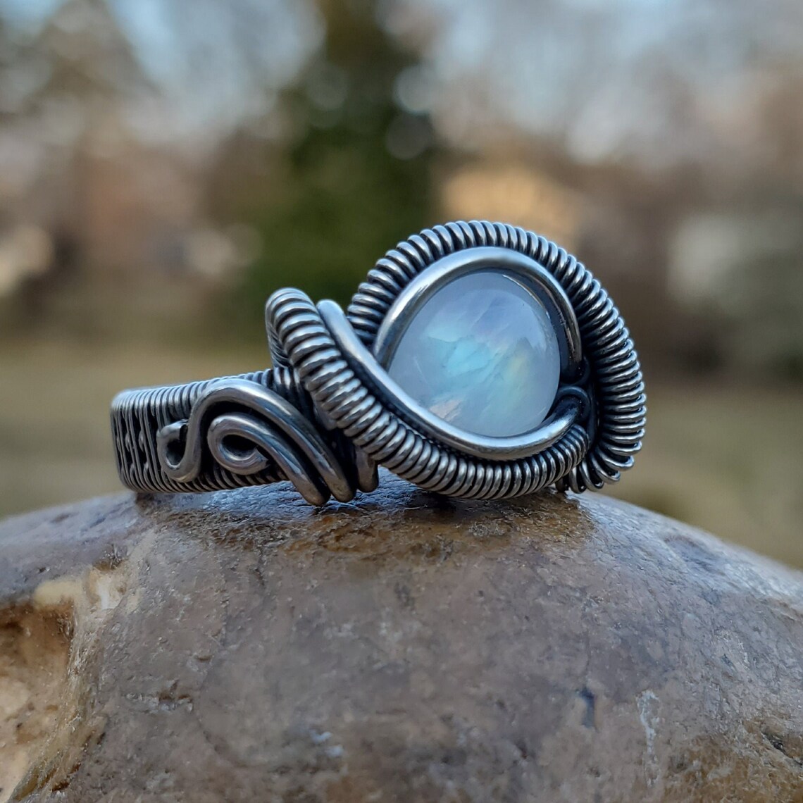 Fantasy Ring in Moonstone and Sterling Silver / Wire Wrapped - Etsy