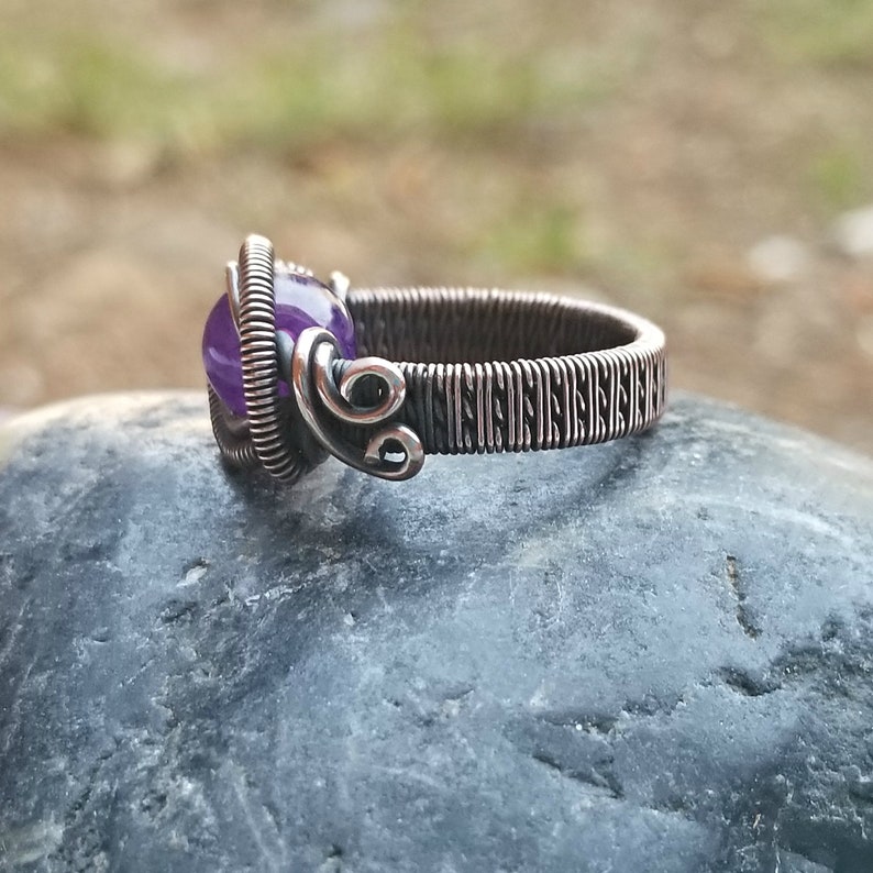 Fantasy Ring in Purple Agate and Copper / Wire Wrapped Ring / | Etsy