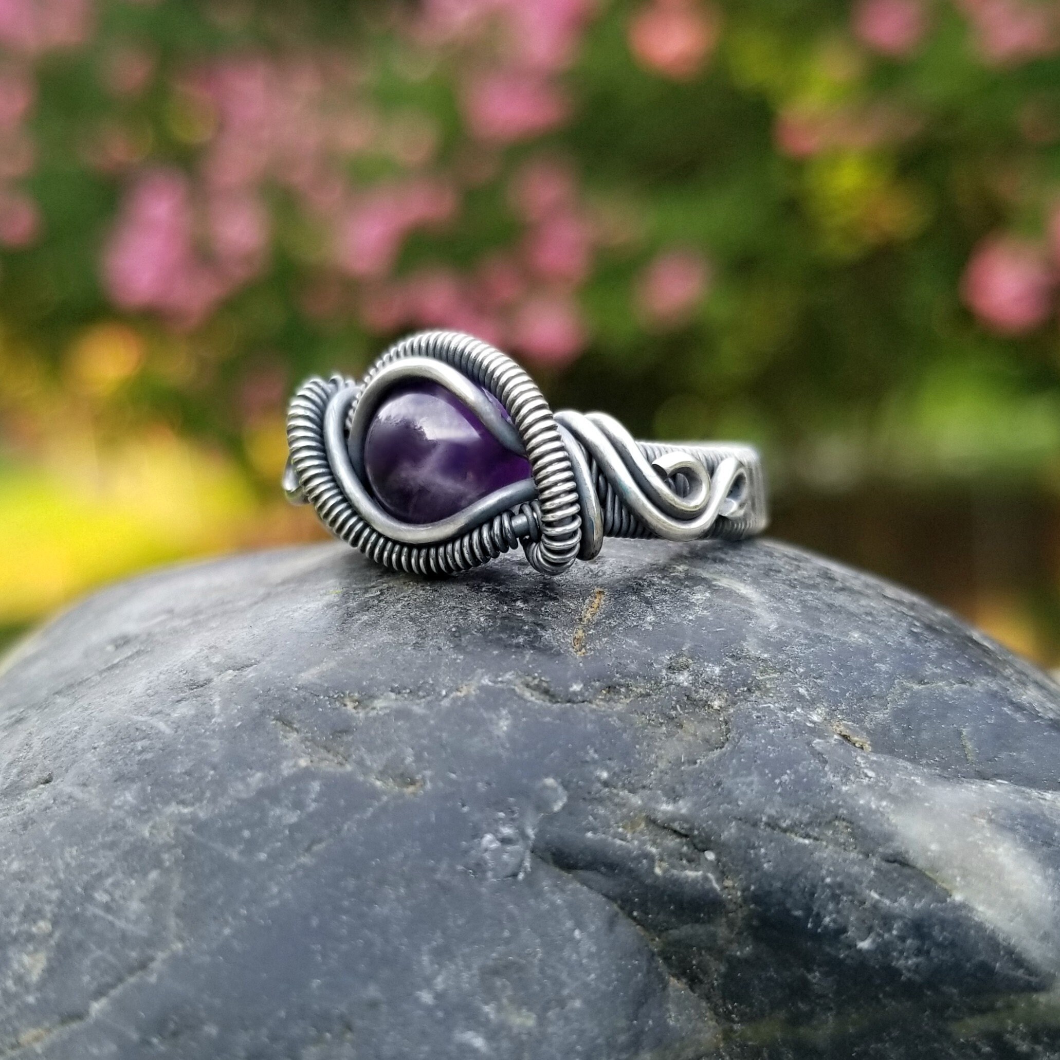 Fantasy Ring in Amethyst and Sterling Silver / Wire Wrapped | Etsy