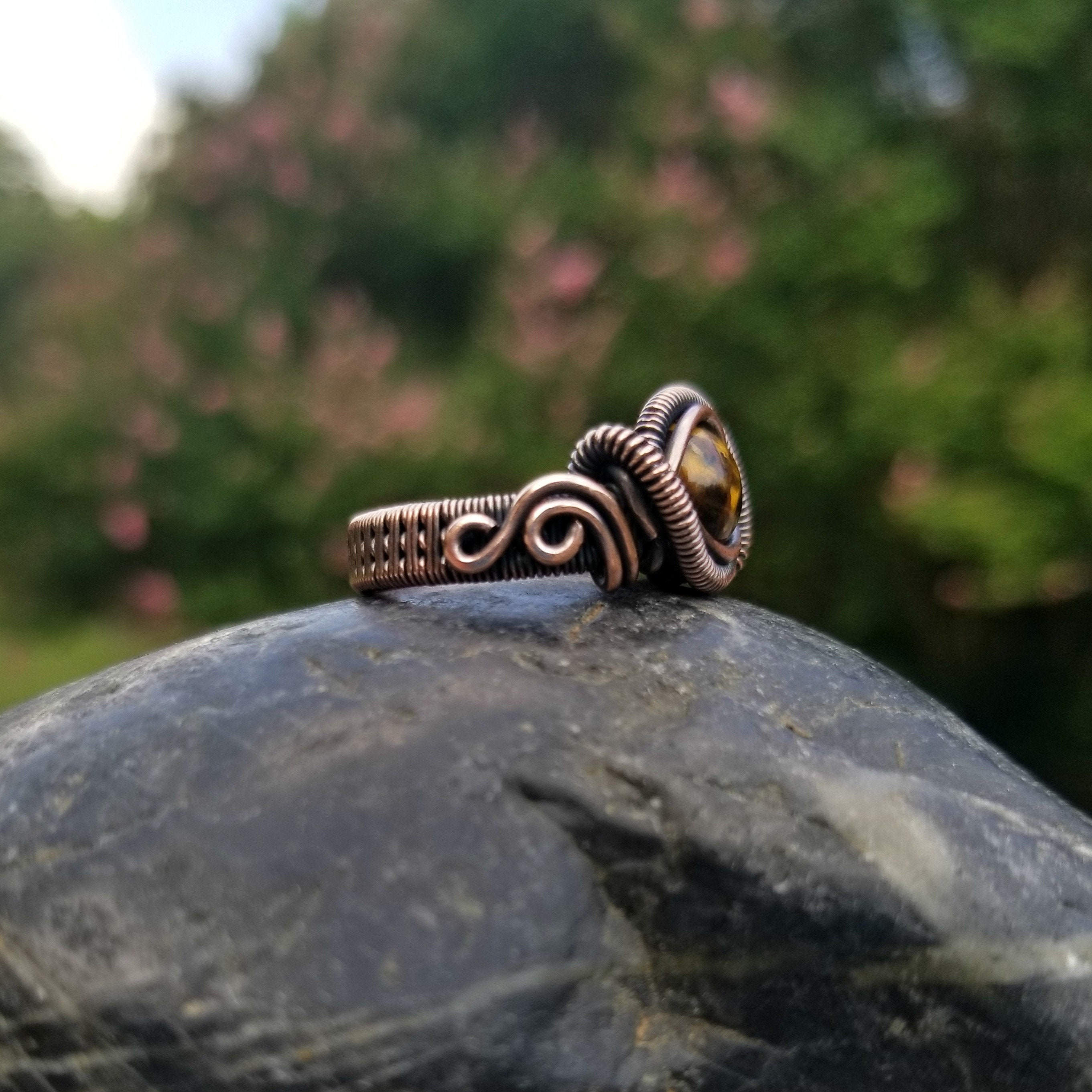 Fantasy Ring in Tigers Eye and Copper / Wire Wrapped Ring / Gemstone ...
