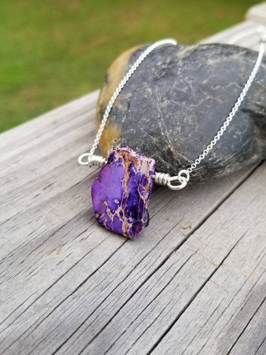 Purple Imperial Jasper Necklace / Sterling Silver / Boho Jewelry / Wire ...