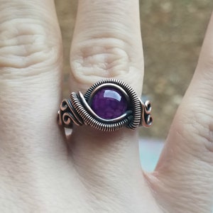 Fantasy Ring in Purple Agate and Copper / Wire Wrapped Ring / Gemstone ...