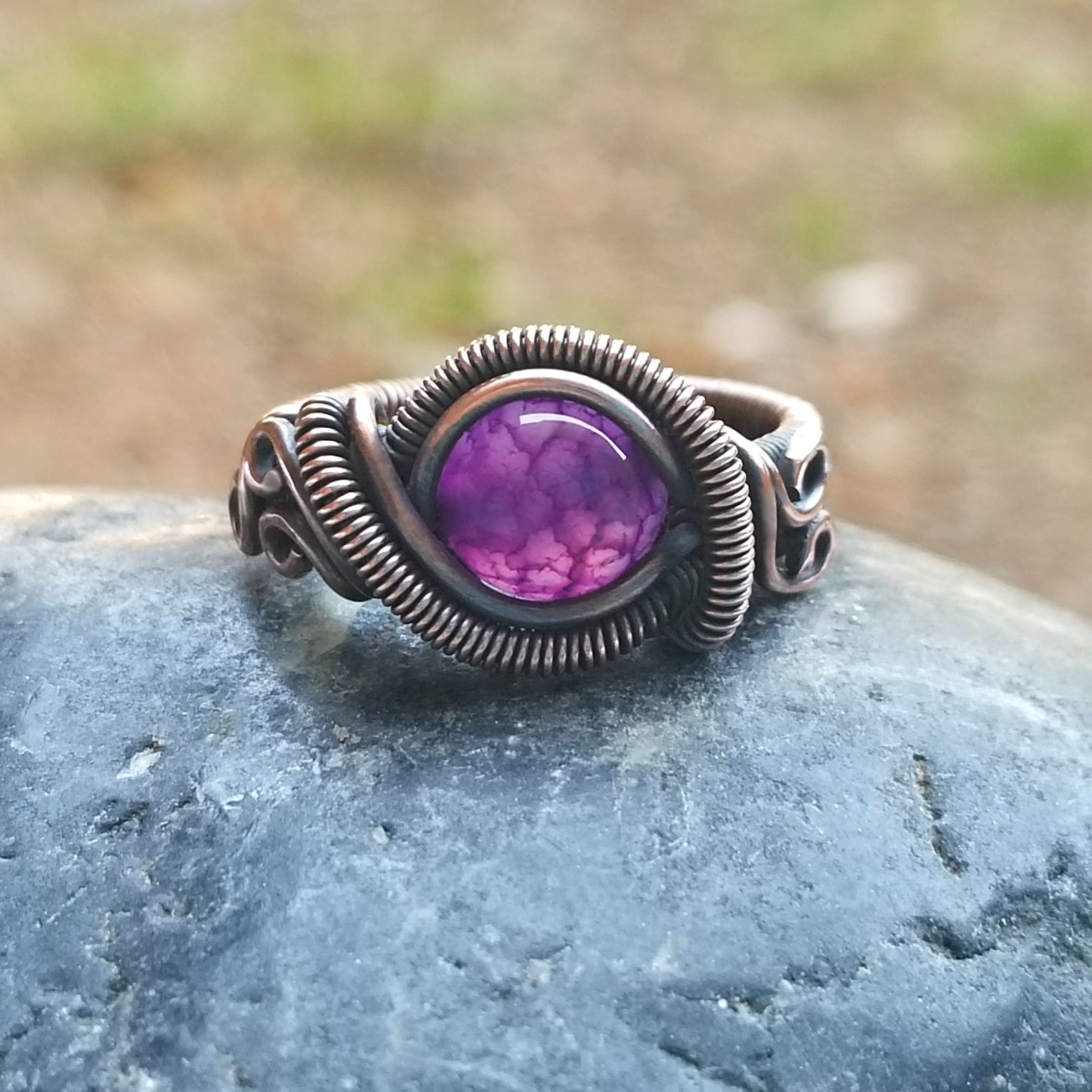 Fantasy Ring in Purple Agate and Copper / Wire Wrapped Ring / - Etsy