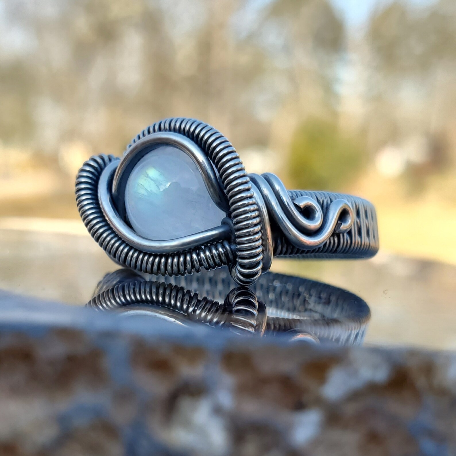 Fantasy Ring in Moonstone and Sterling Silver / Wire Wrapped - Etsy