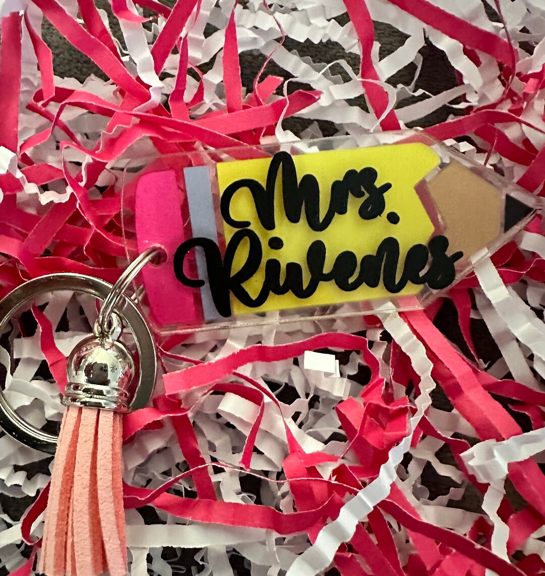 Small Pencil Acrylic Custom Keychain Includes Pink/black Tassle (pencil ...