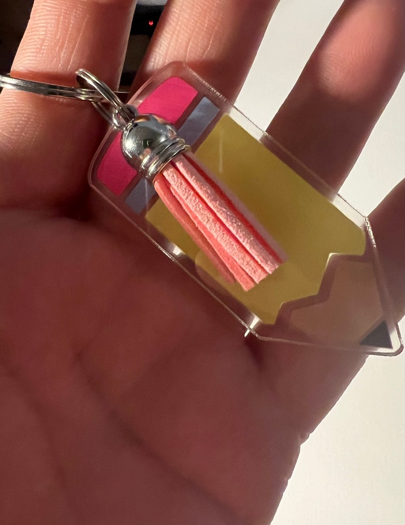 Small Pencil Acrylic Custom Keychain Includes Pink/black Tassle (pencil ...