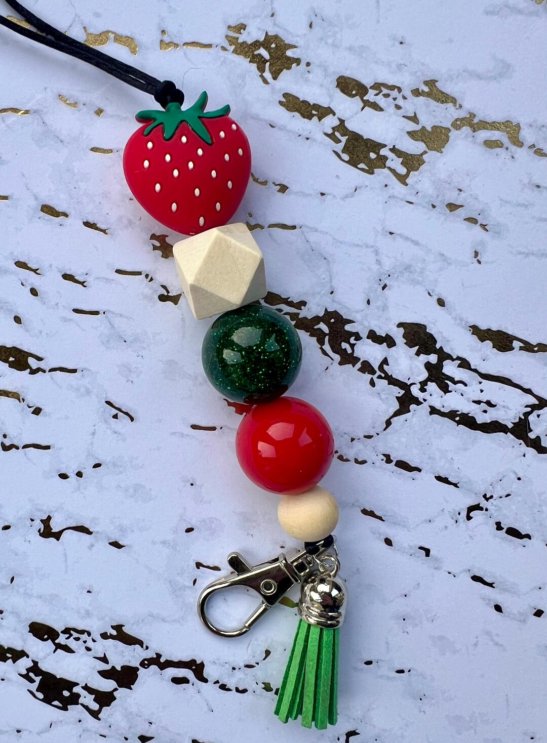 Strawberry Lanyard With Wood & Bubble Gum Beads - Etsy