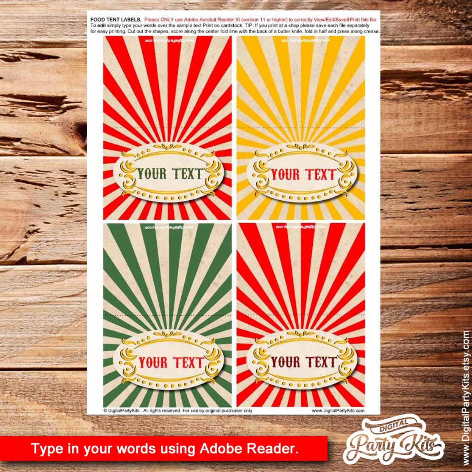 Vintage Circus Food Label / Carnival Food Labels / Circus Place Cards ...