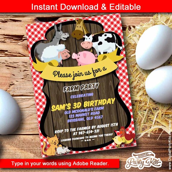 Farm Invitation Barnyard Invitation EDITABLE & PRINTABLE | Etsy