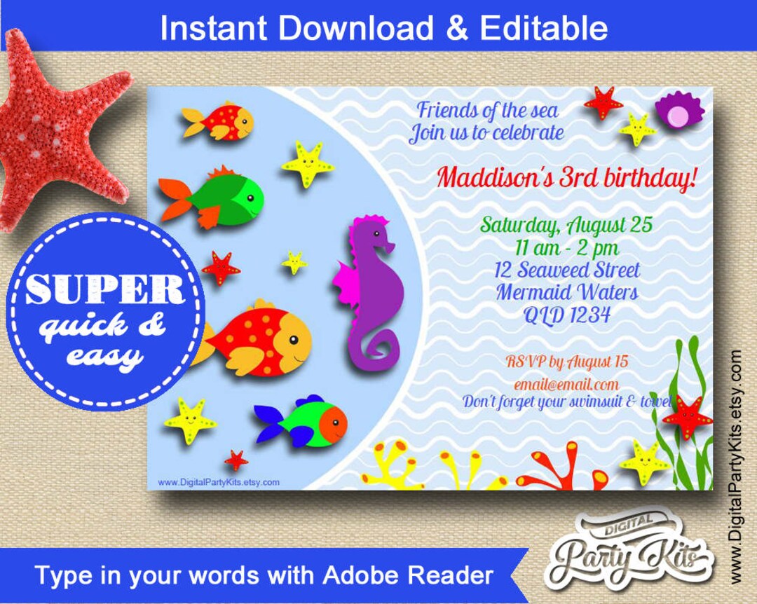 Under the Sea Invitation | Underwater Invitation | - You EDIT With ...