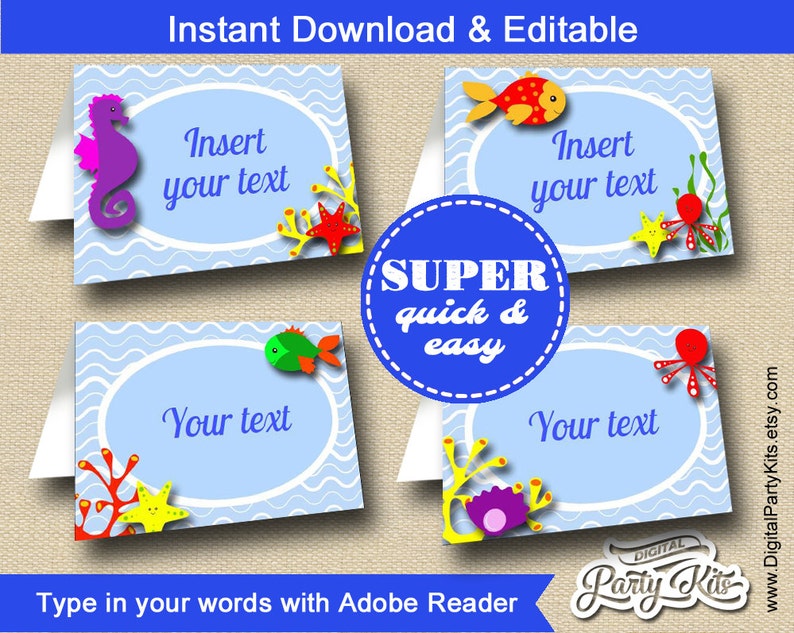 Under the Sea Food Labels | Pool Food Labels | Place Cards | Placement ...