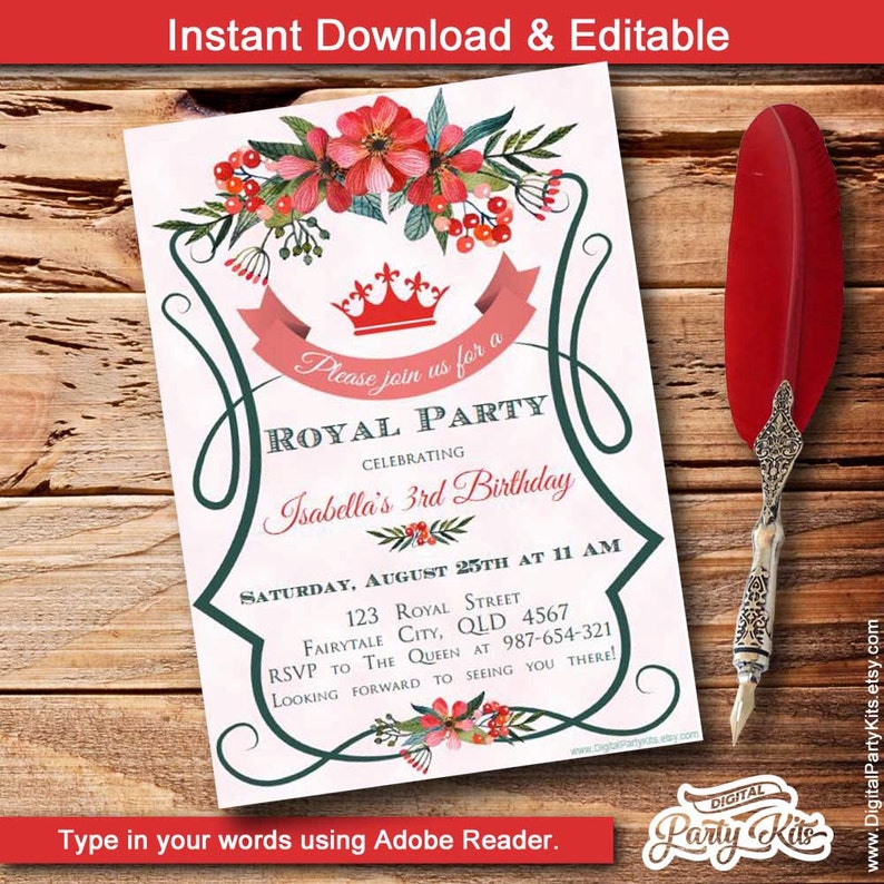 Princess Invitation | Royal Invitation - EDITABLE & PRINTABLE - Do It ...