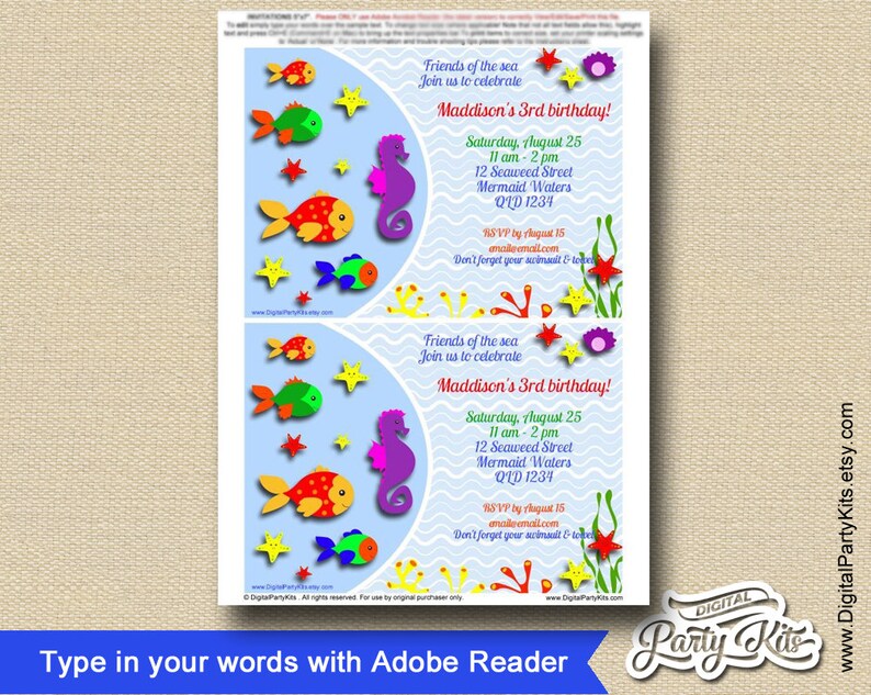 Under the Sea Invitation | Underwater Invitation | - You EDIT With ...