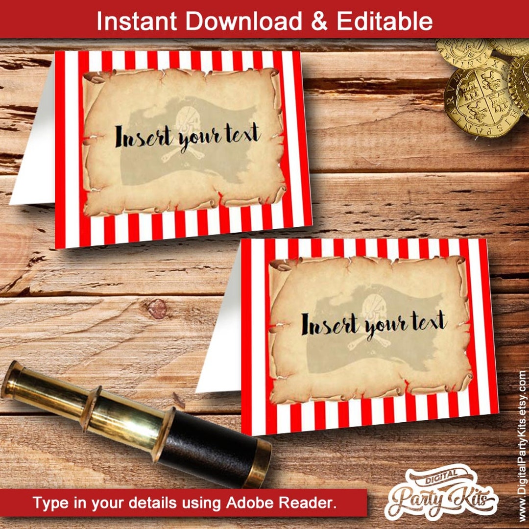 Pirate Party Food Labels / Placement Cards - EDITABLE & PRINTABLE ...