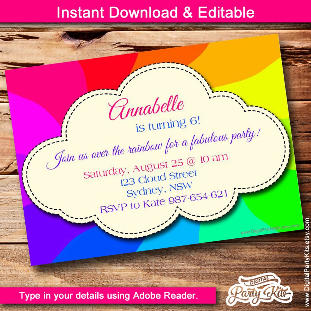 Rainbow Invitation - EDITABLE & PRINTABLE - Do It Yourself - Instant ...