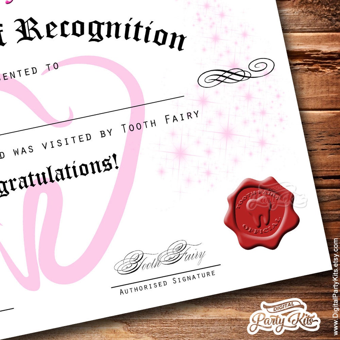 Tooth Fairy Certificate Lost Tooth Certificate PRINTABLE - Etsy