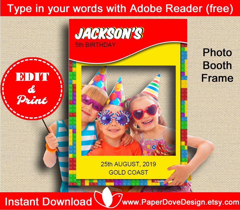 Building Blocks Photo Booth Frame -you EDIT With Adobe Reader & PRINT ...