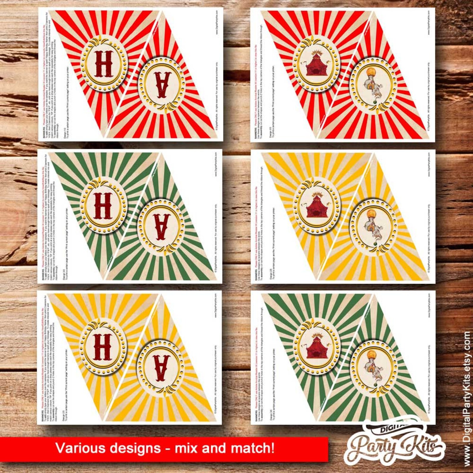 Vintage Circus Pennant Banner / Carnival Pennant Banner - EDITABLE ...