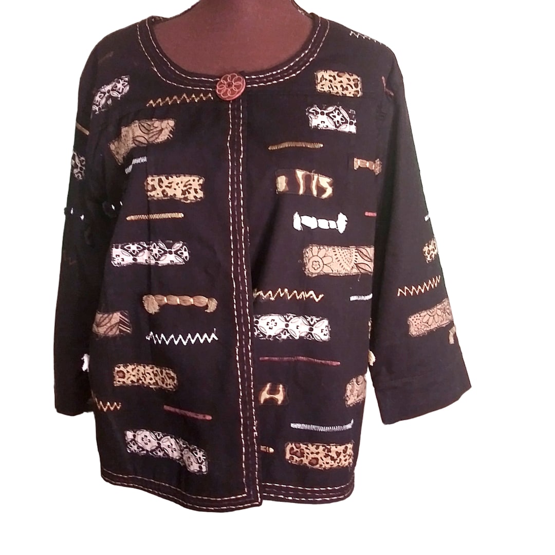 Vintage Box Jacket, Plus Size Ethnic Print Jacket, Gift for Her, Boho ...