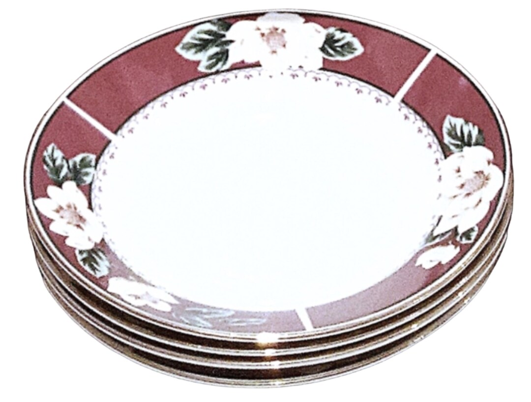 Vintage Gibson Magnolia Bloom Rim Bowls: Set of 4, 8-inch Stoneware ...