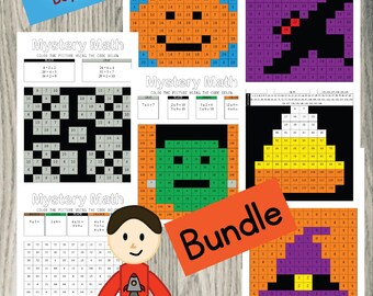 BUNDLE Mystery Math Fall Autumn Thanksgiving Add, Subtract, Multiply ...