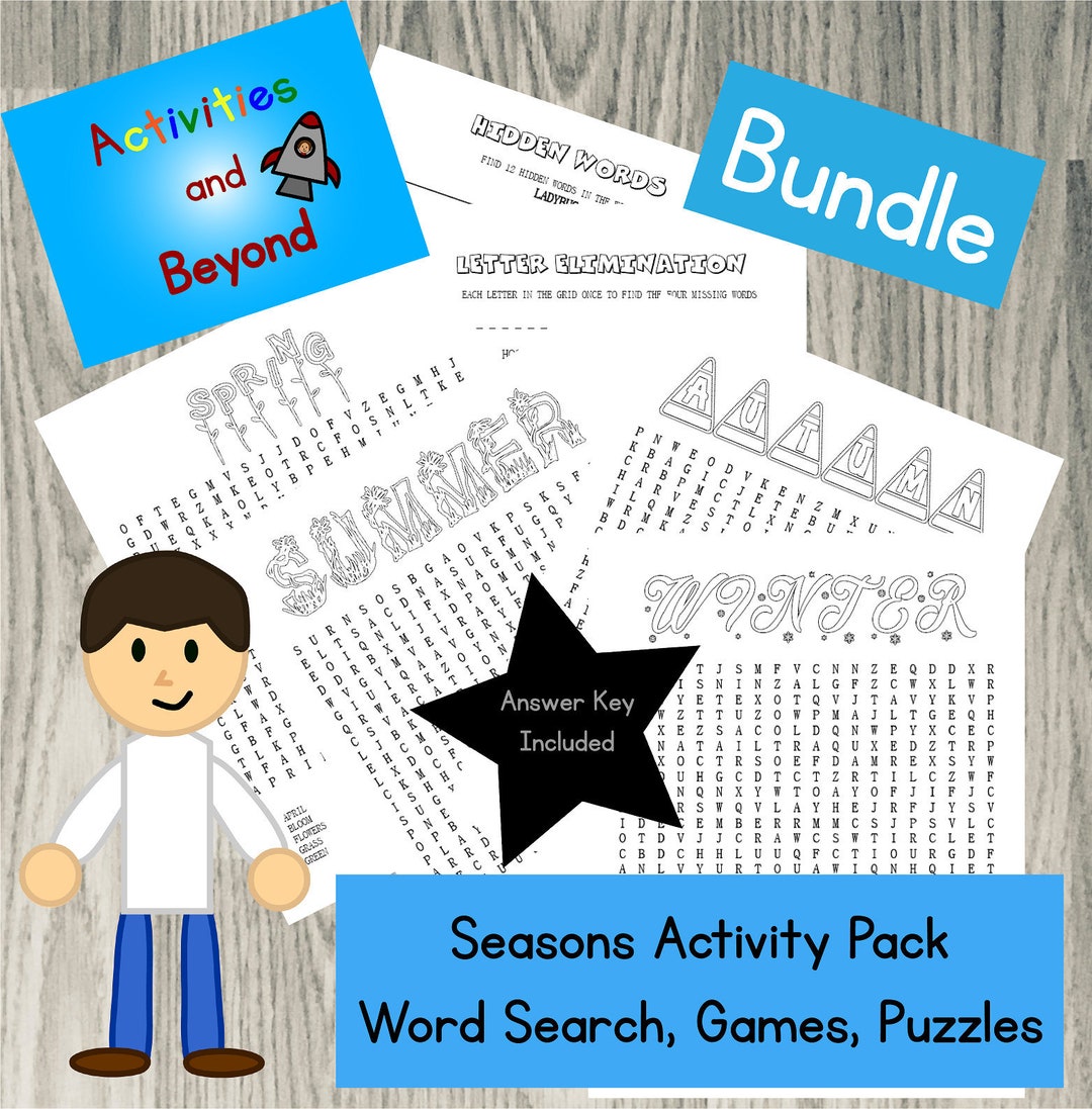 Bundle Printable Seasons Activity Pages - Word Search, Scramble ...