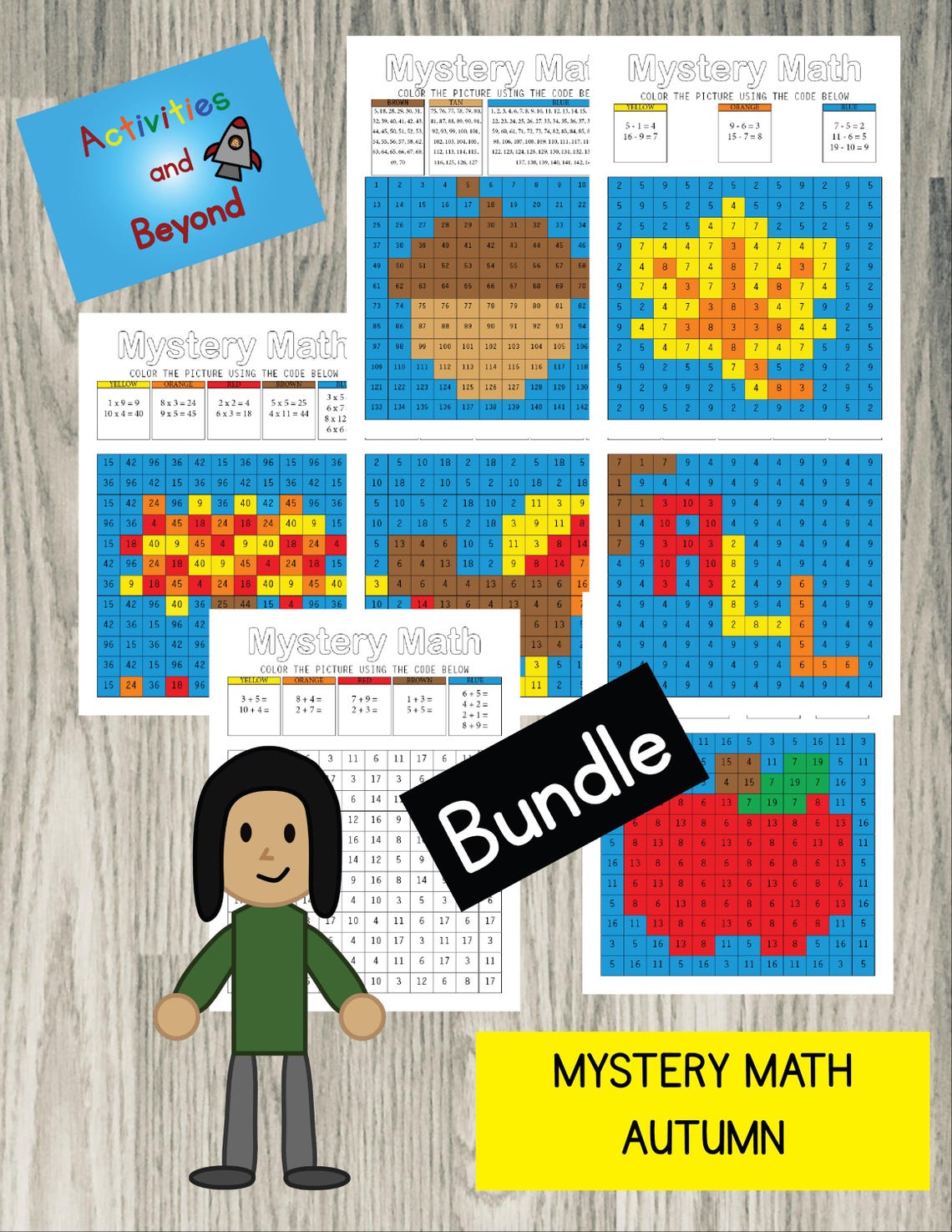 BUNDLE Mystery Math Fall Autumn Thanksgiving Add, Subtract, Multiply ...