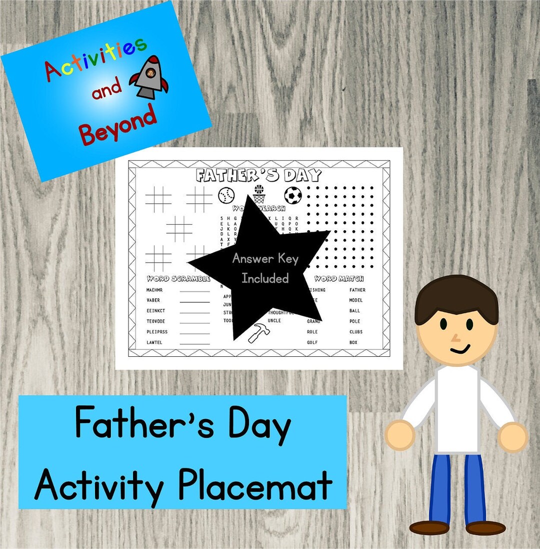Printable Father's Day Placemat Activity Page, Dot Game, Word Search ...