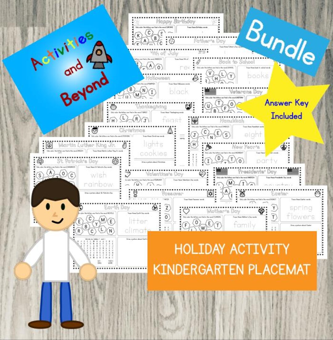 BUNDLE Holiday Activity Page Placemats Preschool, Kindergarten, 18 ...
