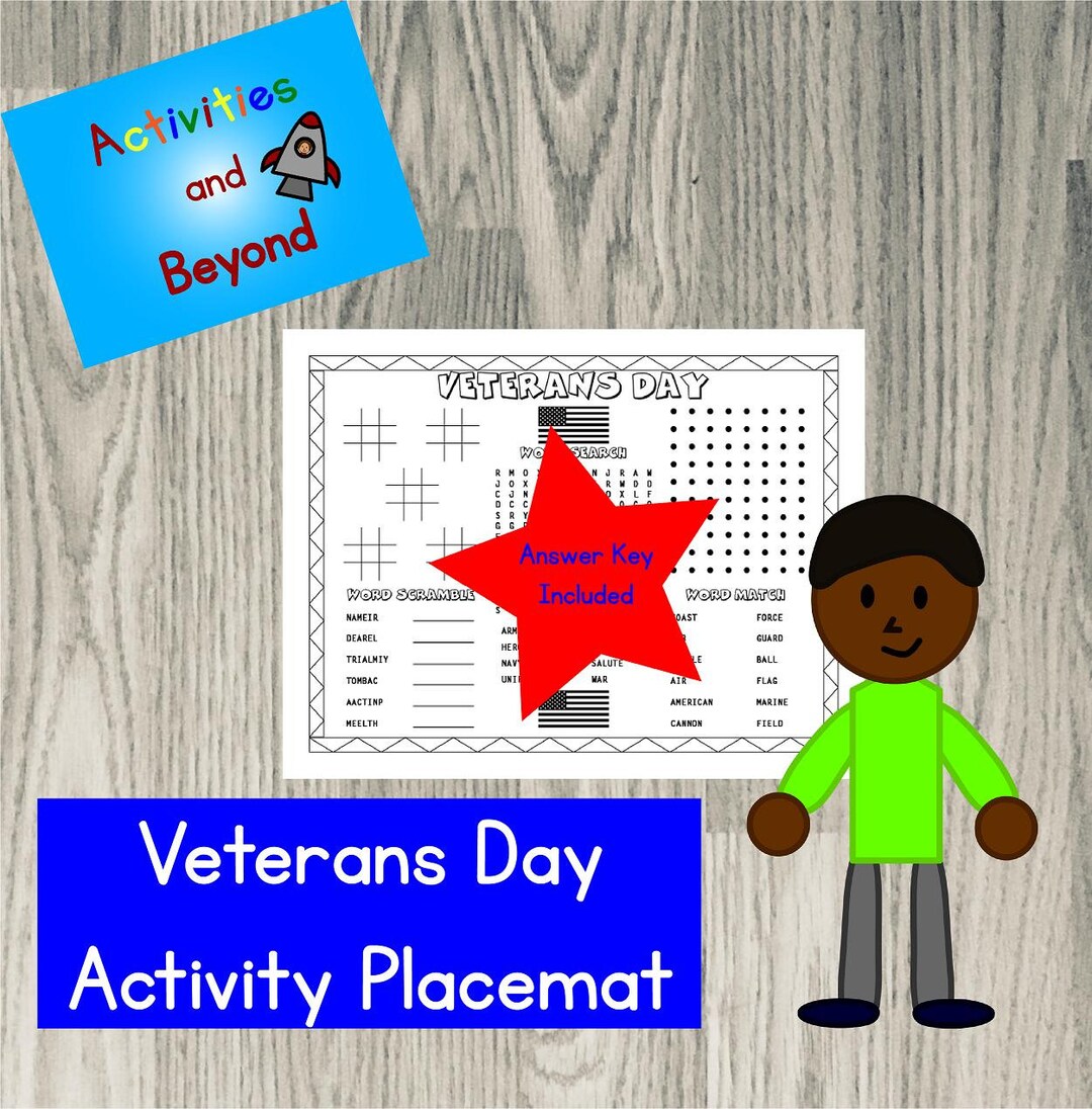 Printable Veterans Day Placemat Activity Page Placemat, Holiday, Dot ...