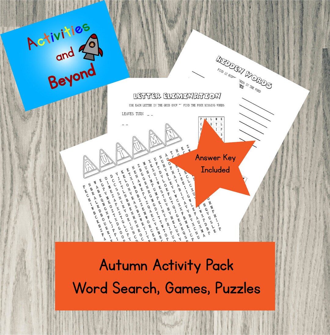 Printable Autumn Fall Activity Pages Word Search, Word Scramble, Code ...
