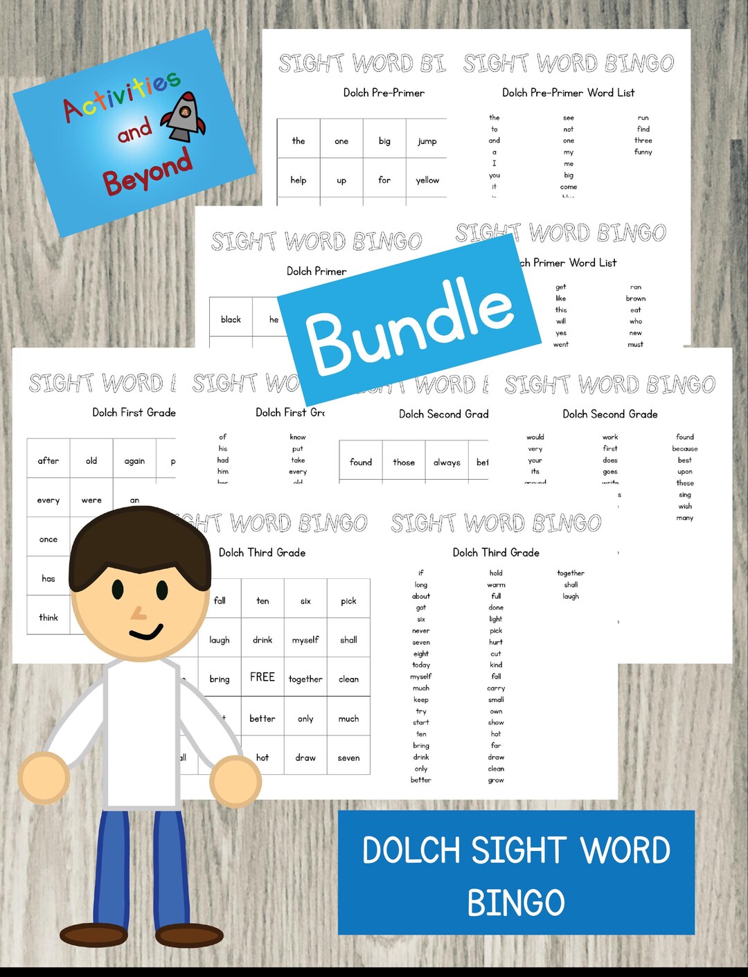 BUNDLE Dolch Pre Primer Primer First Second Third Grade Bingo Sheets ...