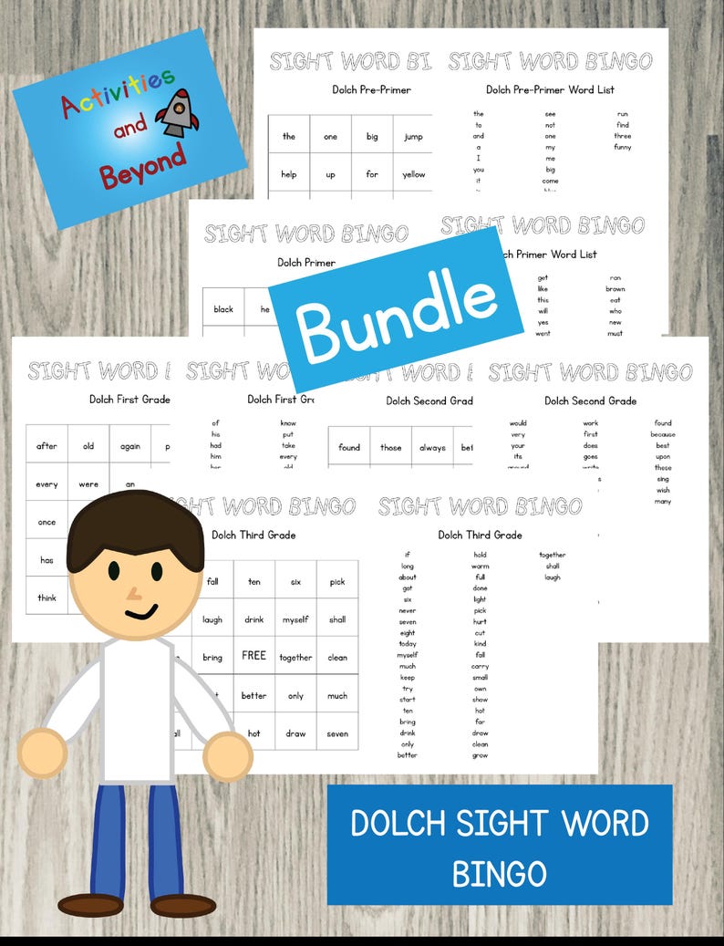 BUNDLE Dolch Pre Primer Primer First Second Third Grade Bingo Sheets ...