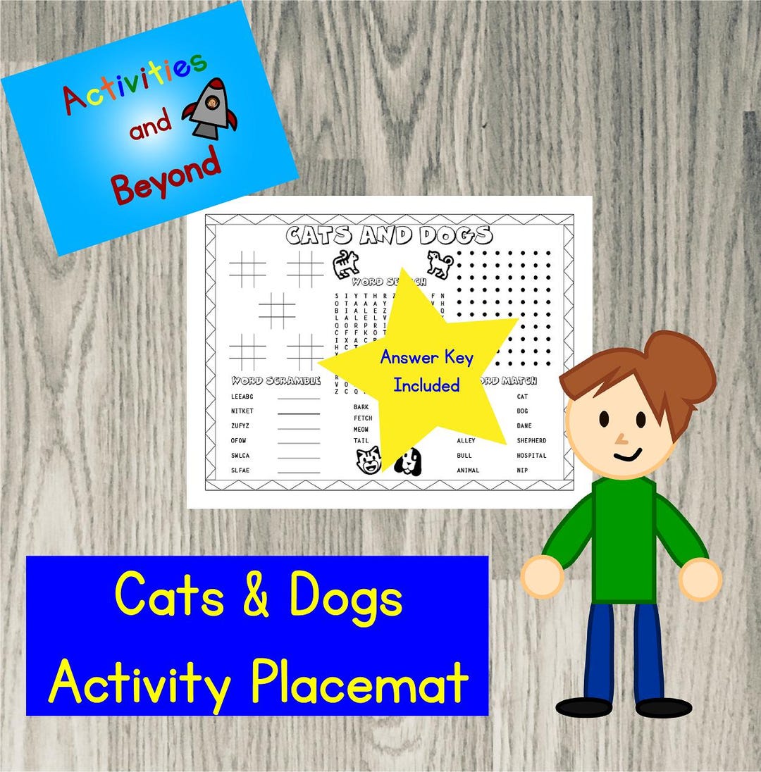 Printable Cats Dogs Placemat - Activity Page Placemat, Pets, Dot Game ...
