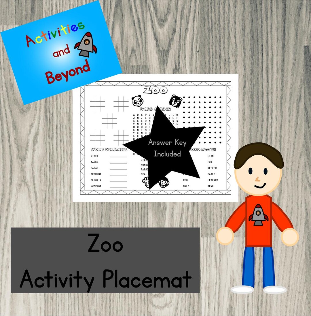 Printable Zoo Placemat - Activity Page Placemat, Animals, Party, Dot ...