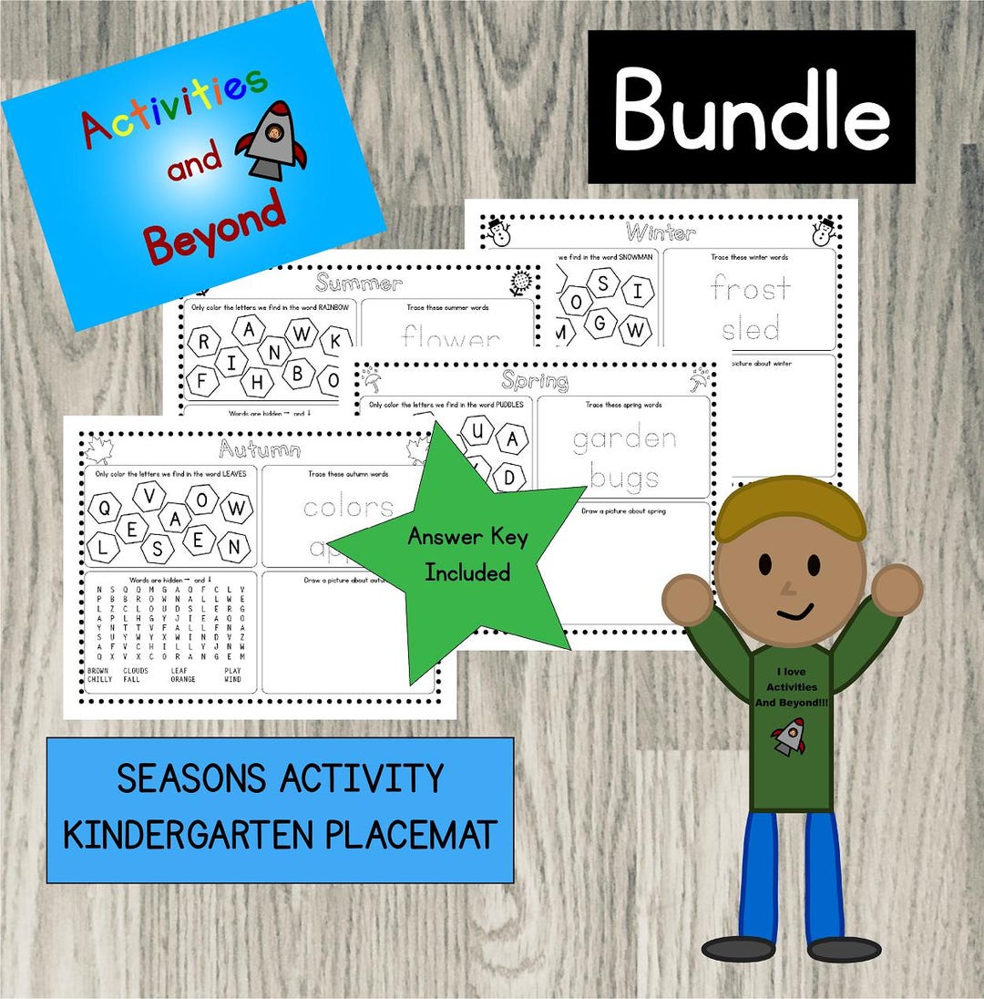 BUNDLE Seasons Activity Page Placemats, Preschool, Kindergarten, 4 ...
