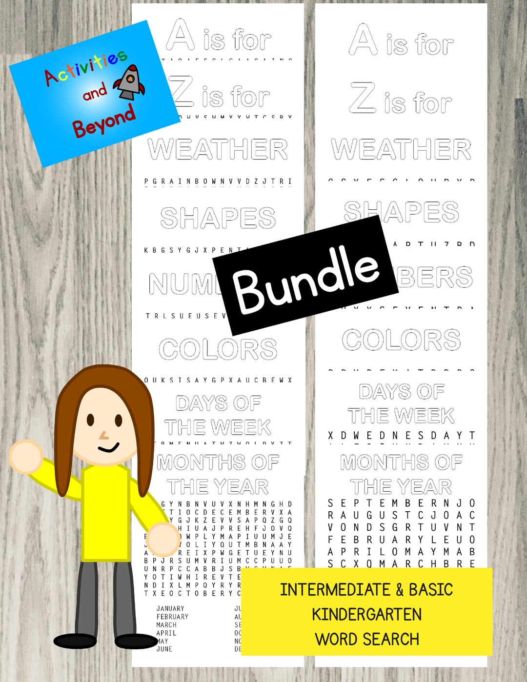 BUNDLE - Basic & Intermediate Kindergarten Word Search Pack - Alphabet ...
